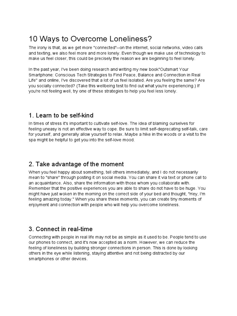 10 Strategies to Combat Loneliness | PDF | Loneliness | Popular Culture ...