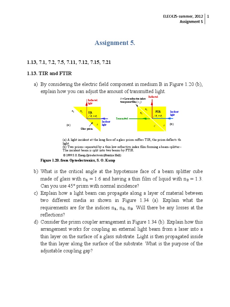ELEC425 Assignment5 Solutions | PDF | Polarization (Waves) | Applied And Interdisciplinary Physics