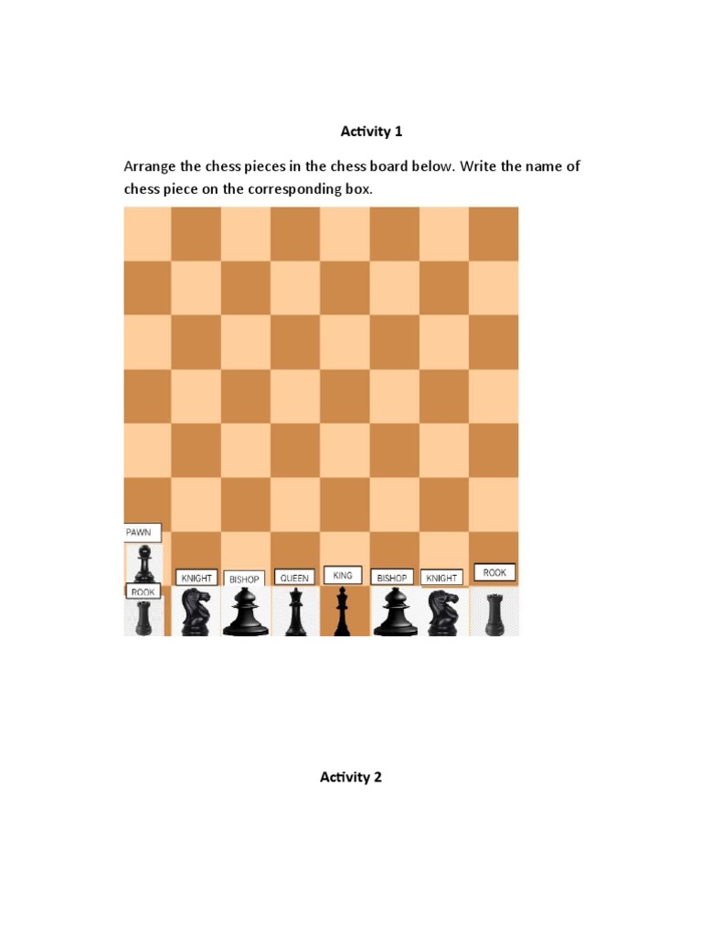 Arrange The Chess Pieces in The Chess Board Below. Write The Name of ...