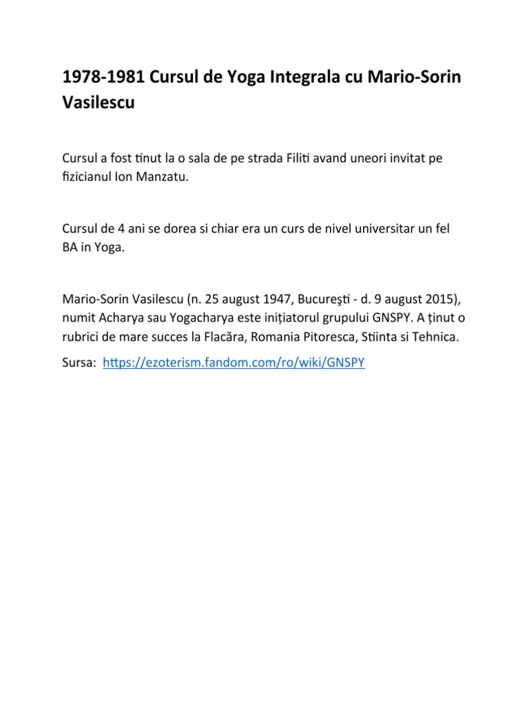 Yoga Acharia Mario Sorin Vasilescu | PDF