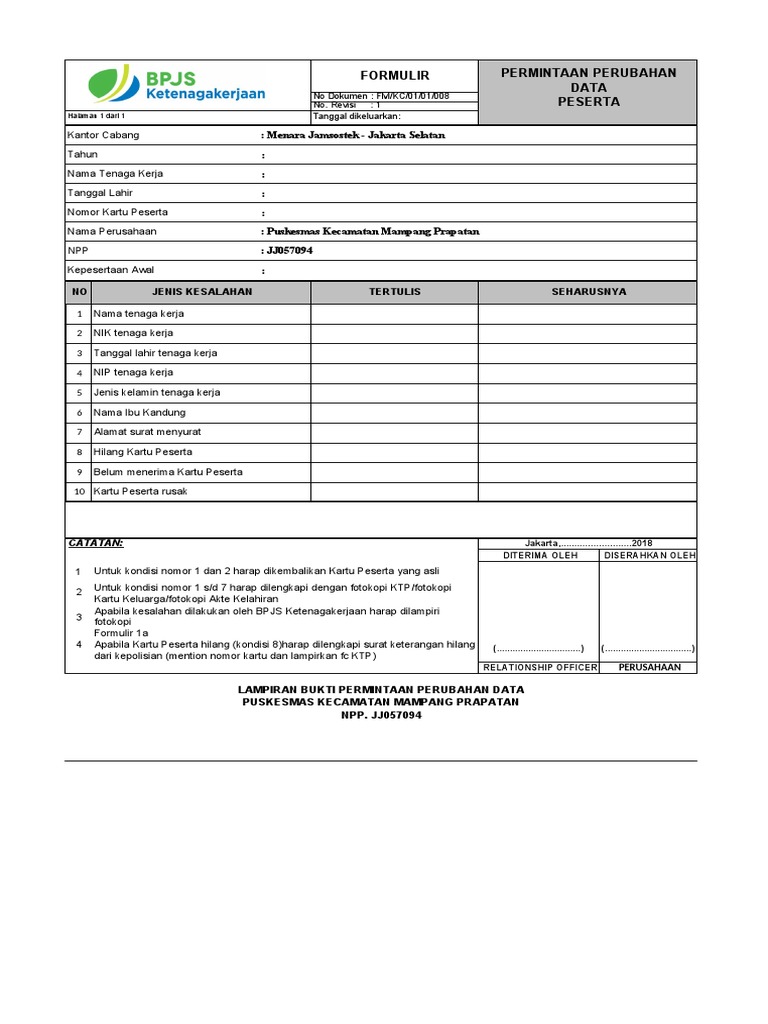 Perubahan Data Peserta-Dikonversi | PDF