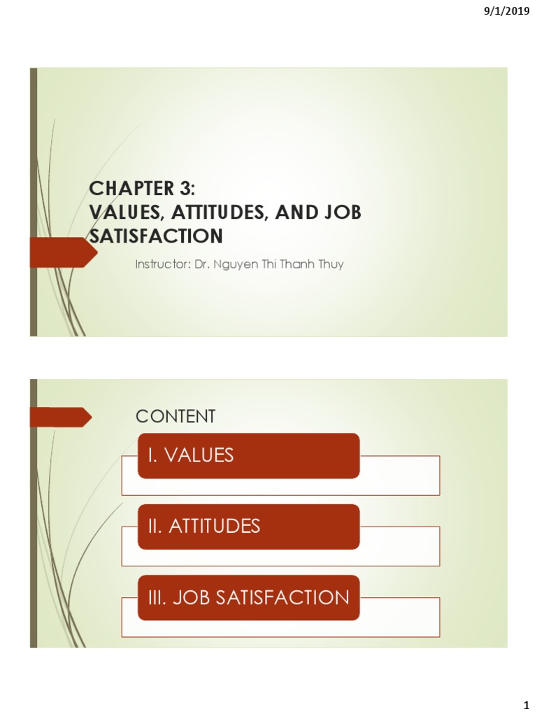I. Values Ii. Attitudes Iii. Job Satisfaction | PDF | Job Satisfaction ...