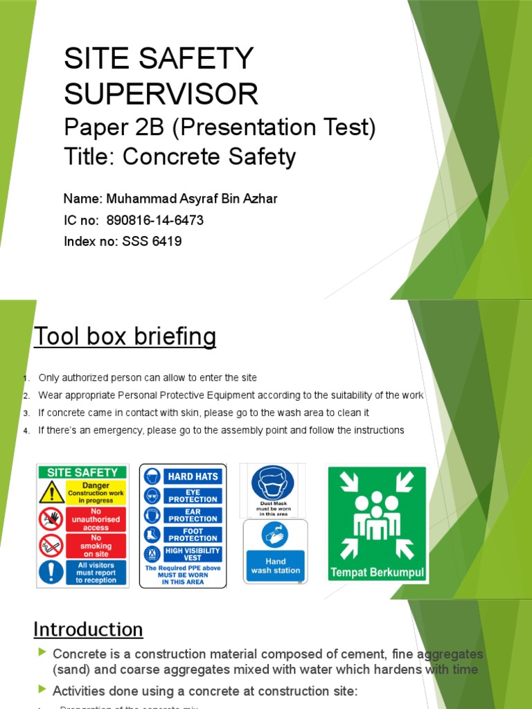 Site Safety Supervisor: Paper 2B (Presentation Test) Title: Concrete ...