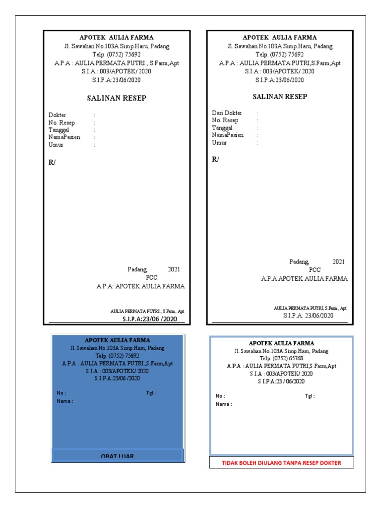 Format Salinan Resep Etiket | PDF