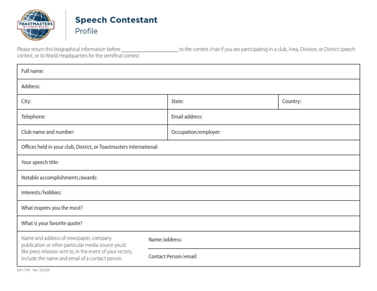 Speech Contestant Profile Form | PDF