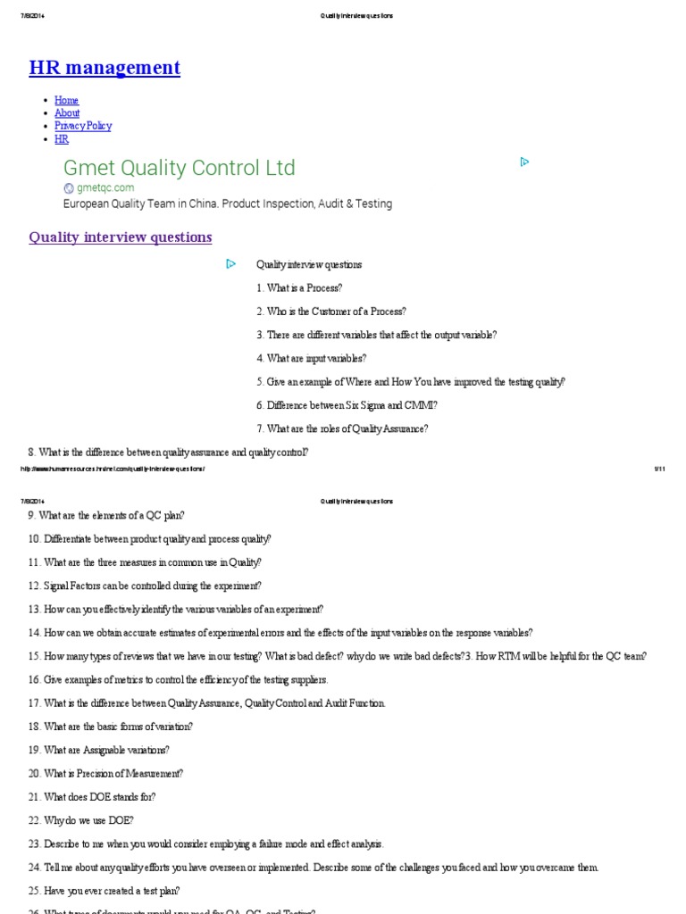 Quality Interview Questions | PDF | Quality Assurance | Job Interview