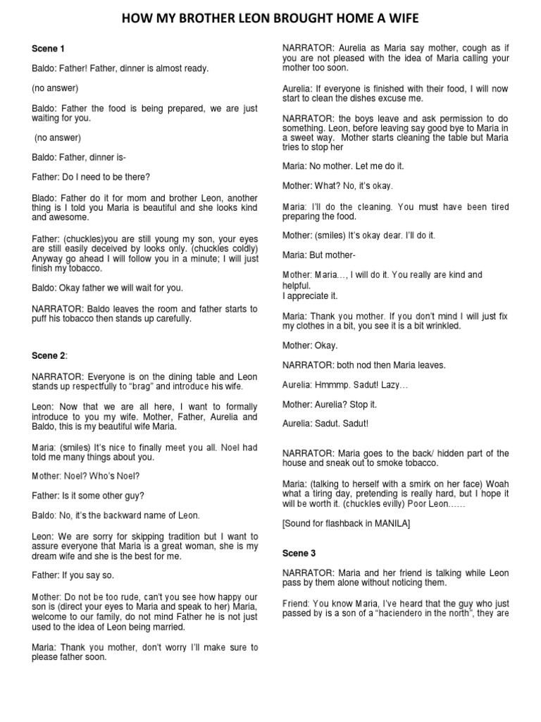 SCRIPT - How My Brother Leon Brought Home A Wife | PDF