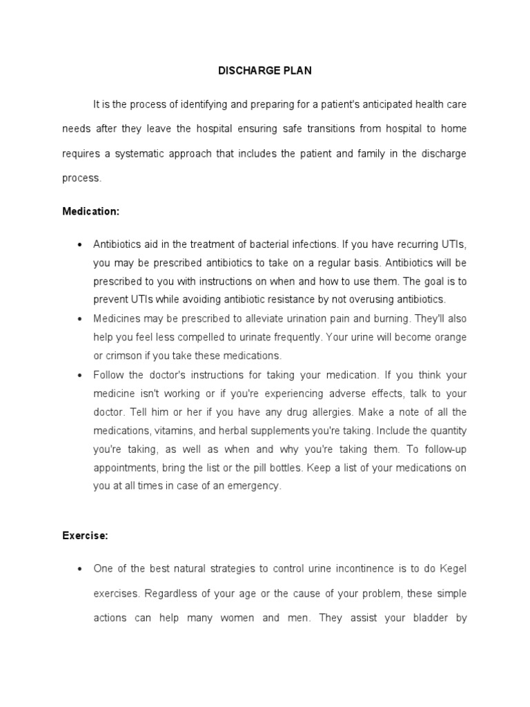 Discharge Plan | PDF | Urinary Tract Infection | Urinary Incontinence