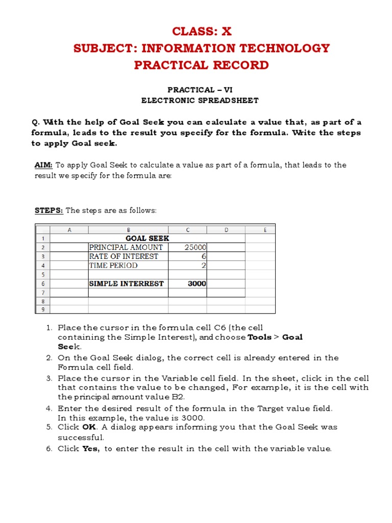Class X Electronicspreadsheet Practical Record | Download Free PDF | Spreadsheet | Computing