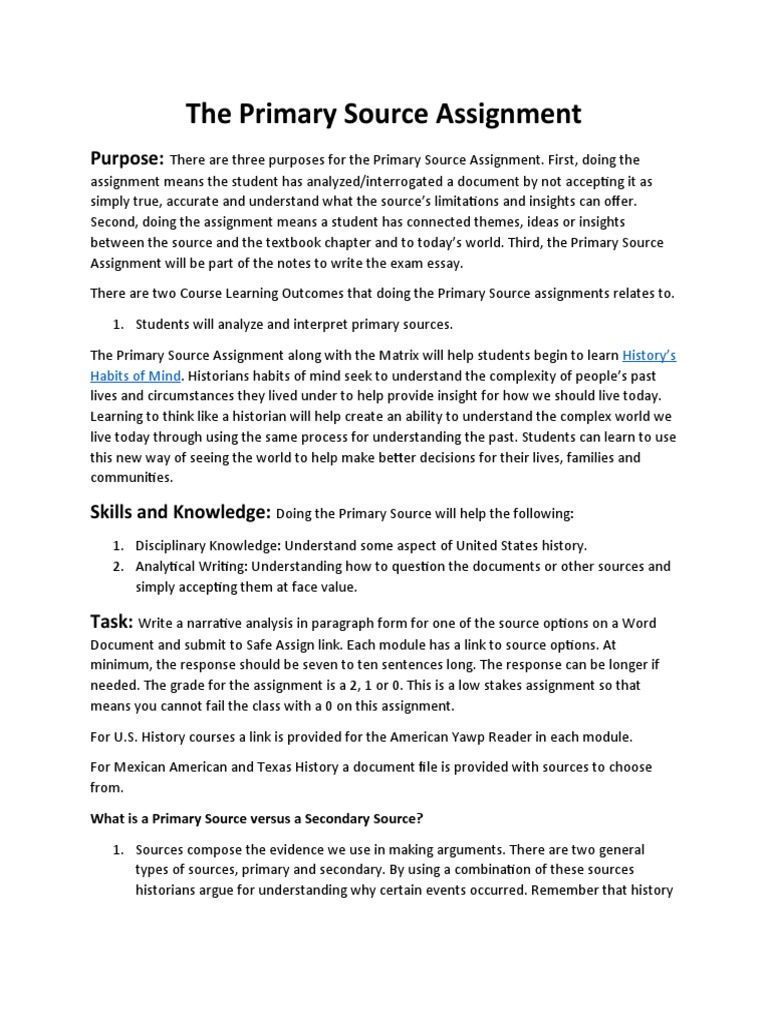 The Primary Source Assignment 2327 | PDF | Primary Sources | Historian