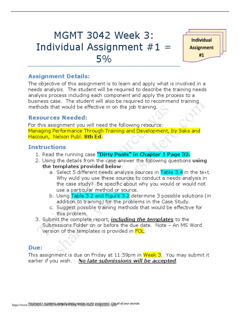 Needs Analysis Assignment Guide | PDF | Rubric (Academic) | Reason