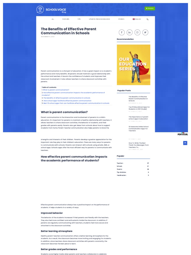 The Benefits of Effective Parent Communication in Schools | PDF ...