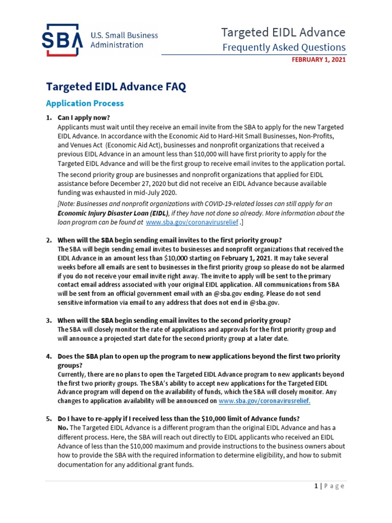 Targeted EIDL FAQ - Final-508 | PDF | Small Business Administration ...