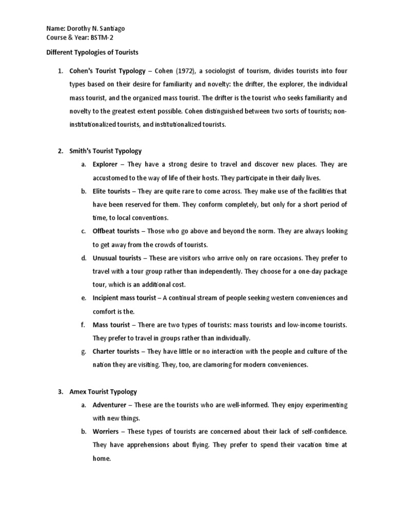 Different Typologies of Tourists | Download Free PDF | Tourism