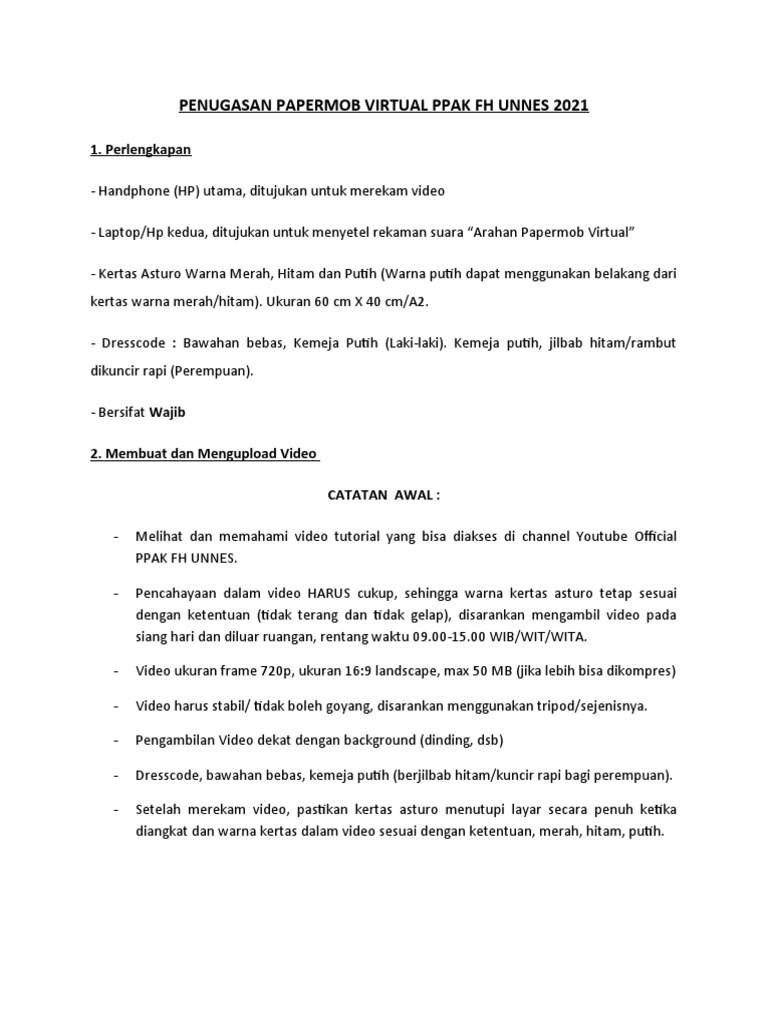 Panduan Penugasan Papermob Virtual Ppak FH Unnes 2021 | PDF