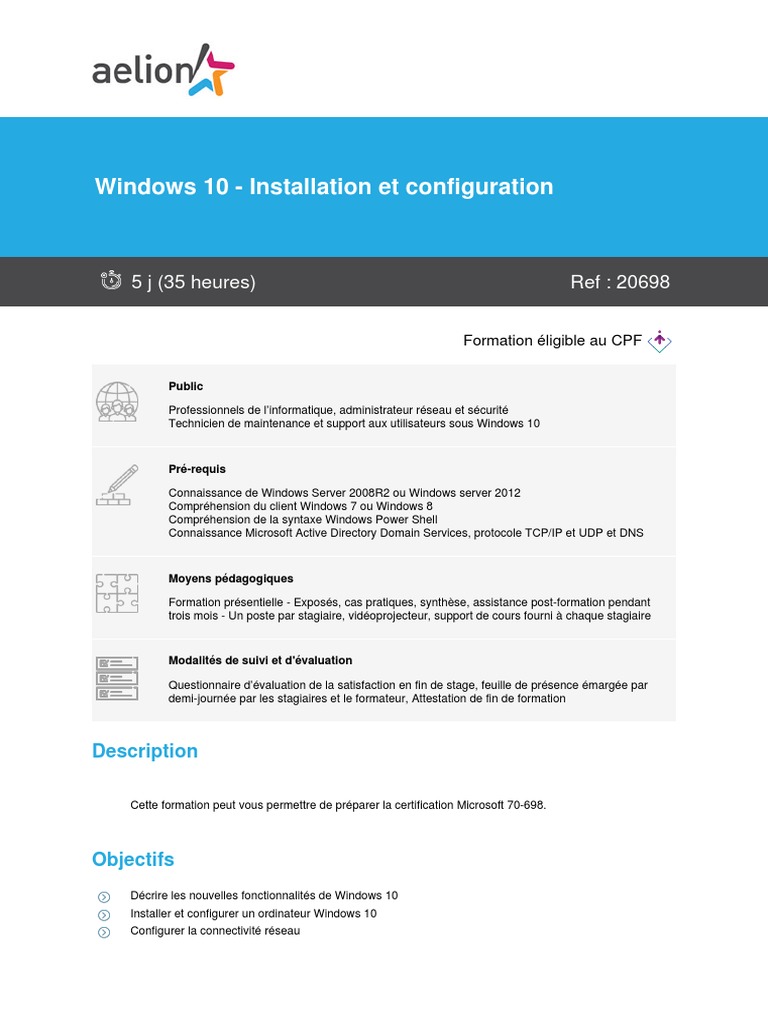 Programme Windows 10 - Installation Et Configuration | PDF | Windows 10 ... Programme Windows 10 - Installation Et Configuration | PDF | Windows 10 ...