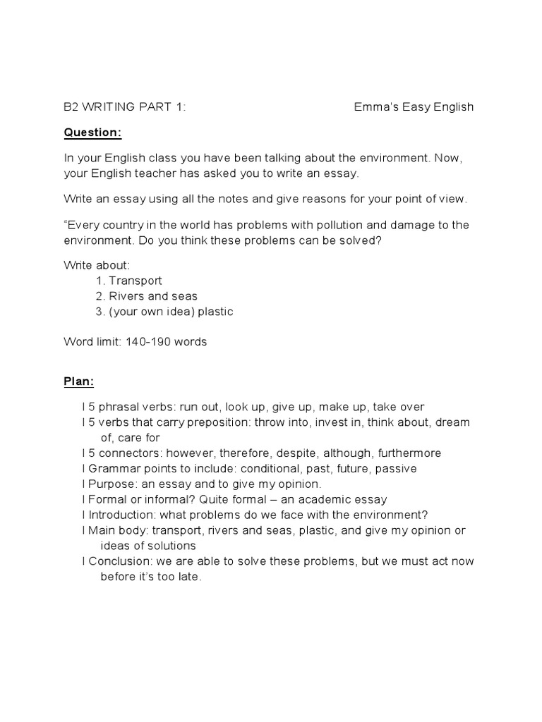 B2 WRITING - Emma's Easy English. ENVIRONMENT | PDF | English Language ...