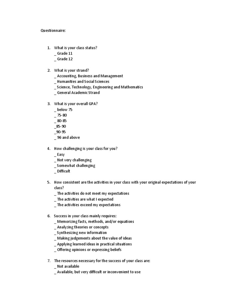 Student Class Experience Questionnaire | PDF | Teachers | Science