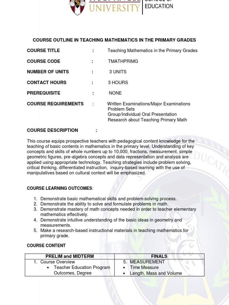 Sample Syllabus in Teaching Math in The Primary Grades | Download Free ...