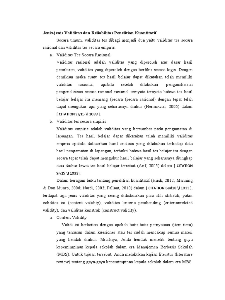Jenis-Jenis Validitas Dan Reliabilitas | PDF