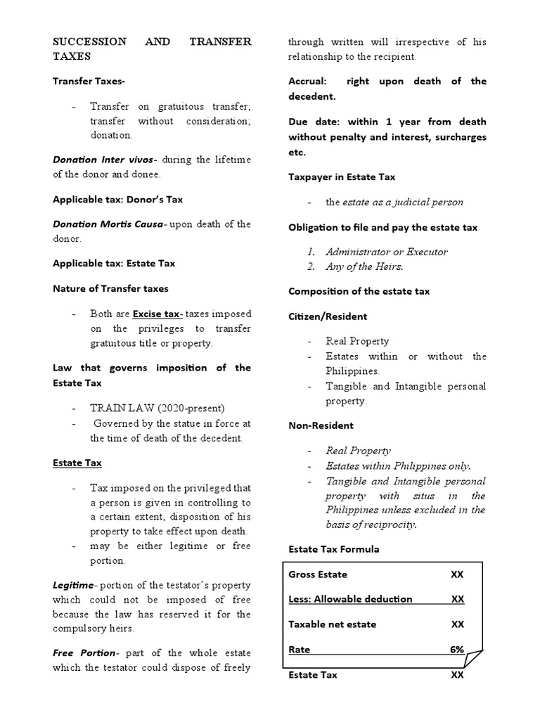 Chapter 1 Succession and Transfer Taxes | PDF | Will And Testament ...