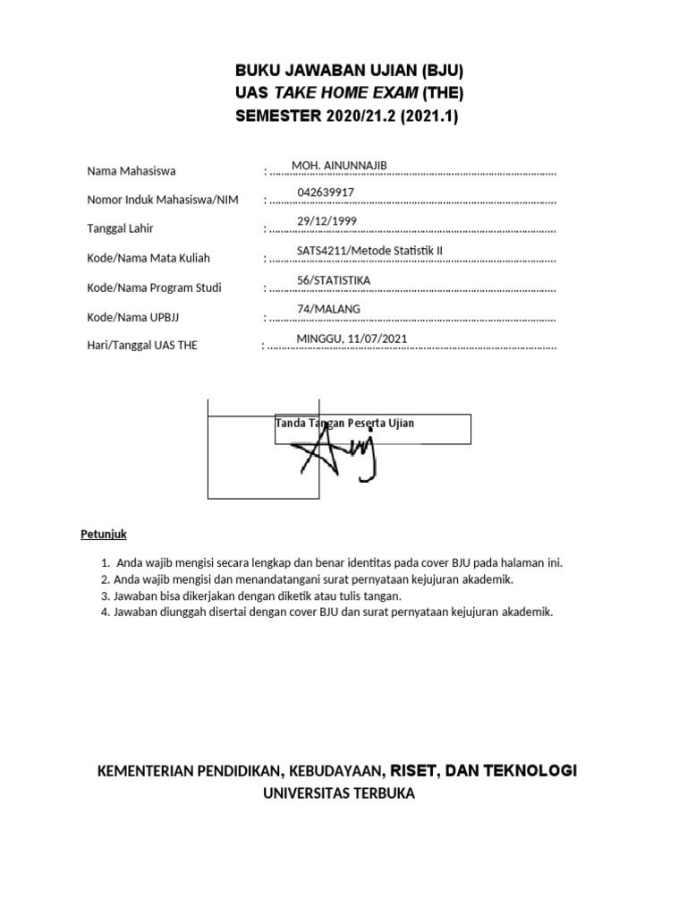 UAS Metode Statistik II Universitas Terbuka | PDF | Sains & Matematika