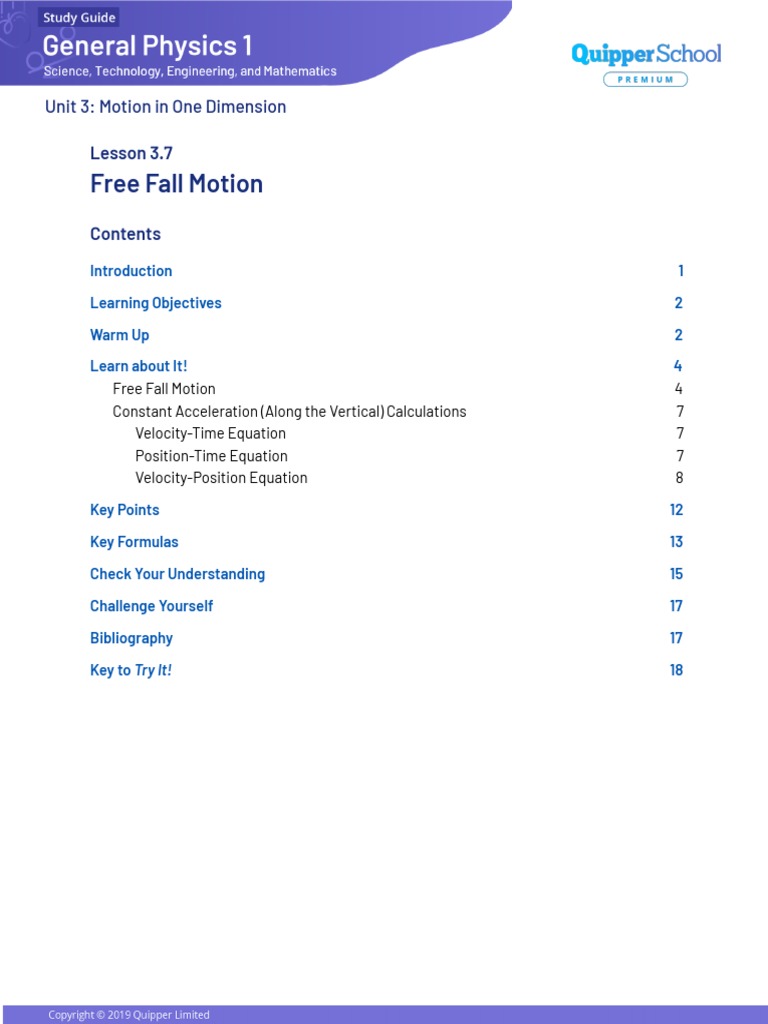 Free Fall Motion: Lesson 3.7 | PDF | Acceleration | Gravity