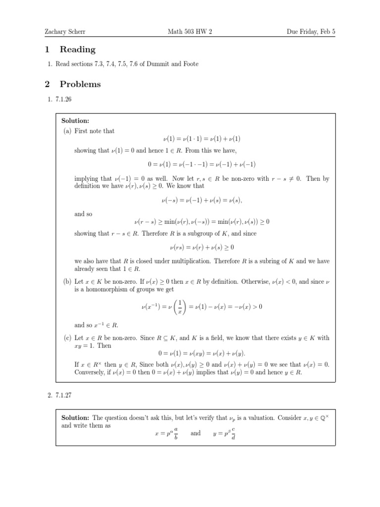 Math homework on valuation theory and polynomial rings | PDF | Field ...