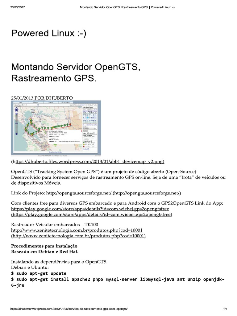 Montando Servidor OpenGTS, Rastreamento GPS. Powered Linux - ) | PDF