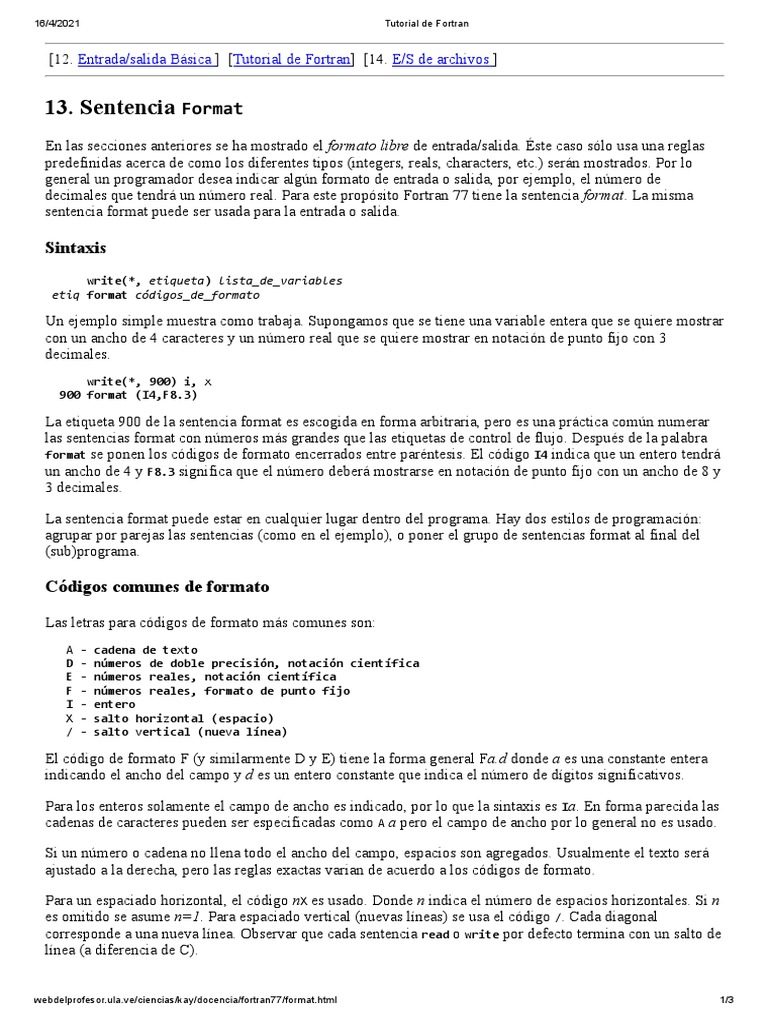 Formato de Fortran | PDF | Notación | Matemáticas
