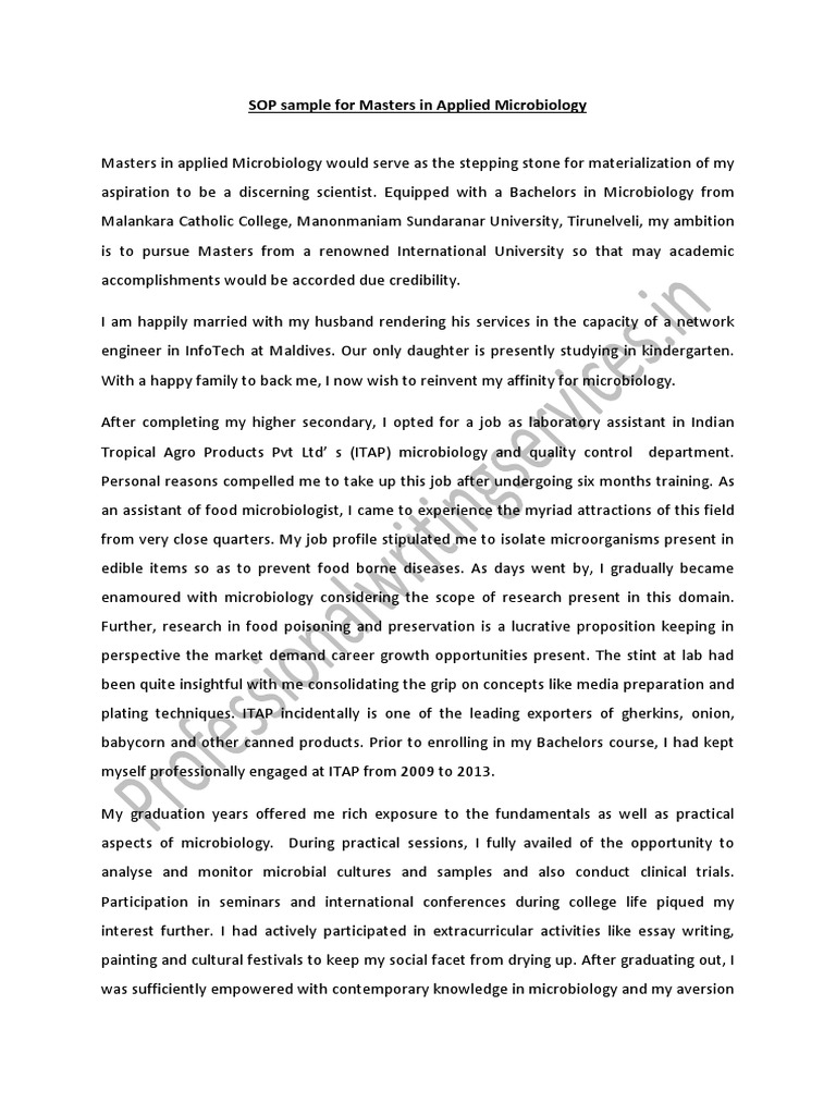 SOP Sample For Masters in Applied Microbiology | PDF | Microbiology ...