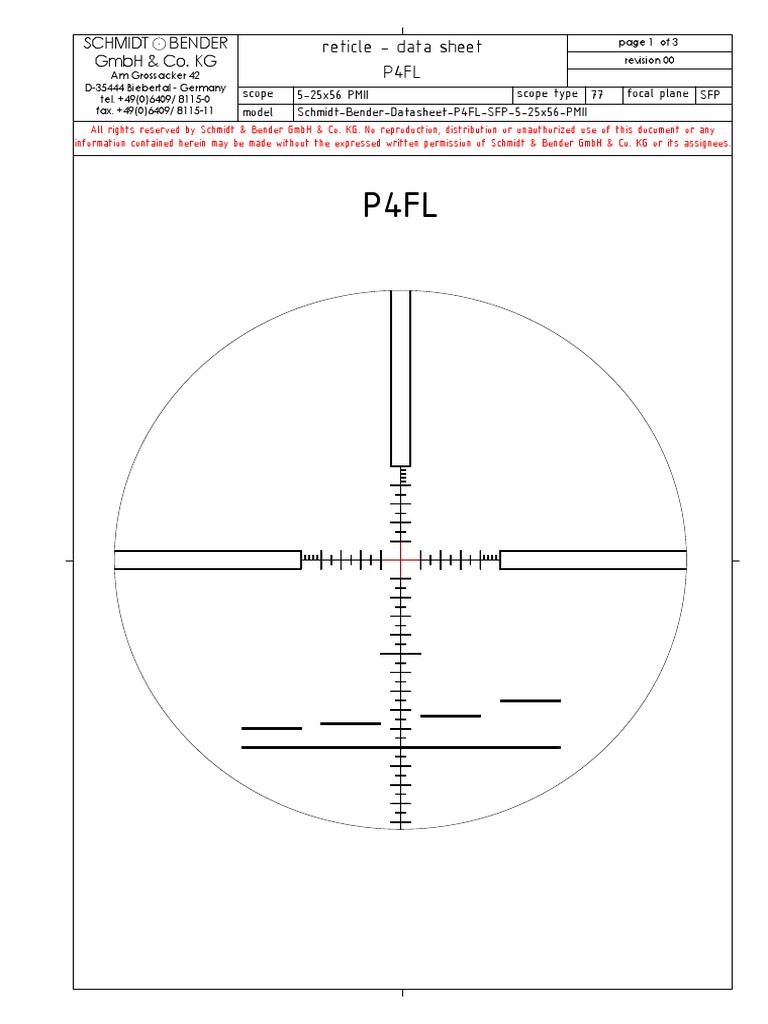 P4FL Reticle Data Sheet for 5-25x56 PMII | PDF | Telescopic Sight | Design