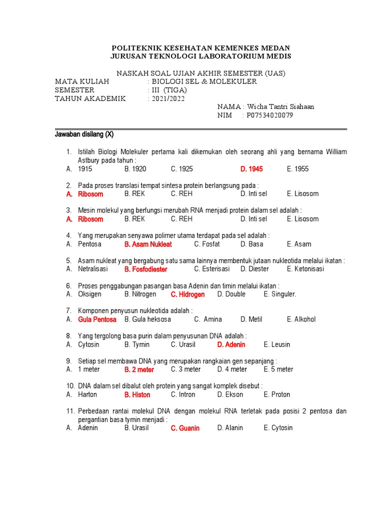 Soal Ujian Biologi Sel Dan Molekular | PDF