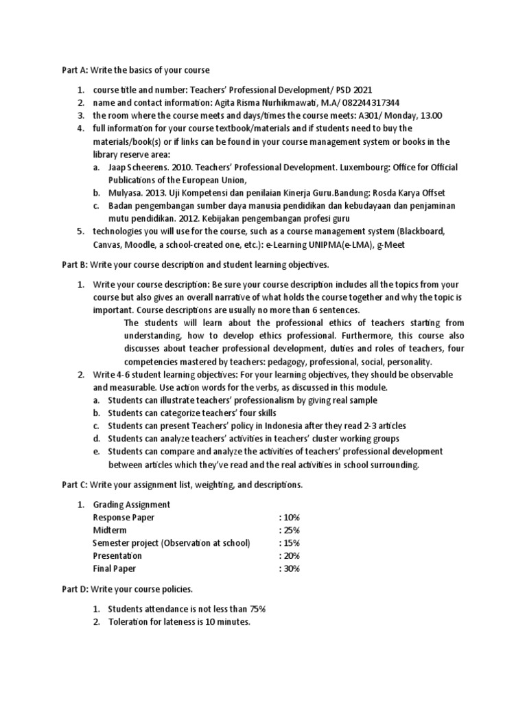 Example of Course Design | PDF | Teachers | Pedagogy