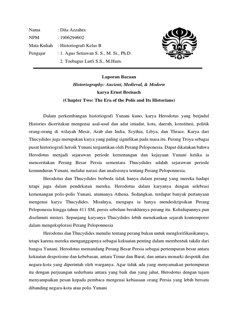 Dita Azzahra - Laporan Bacaan - Historiografi B | PDF