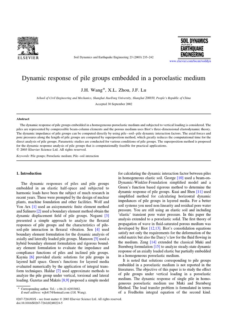 Article-Dynamic Response of Pile Groups Embedded in A Poroelastic Medium | PDF | Boundary ...