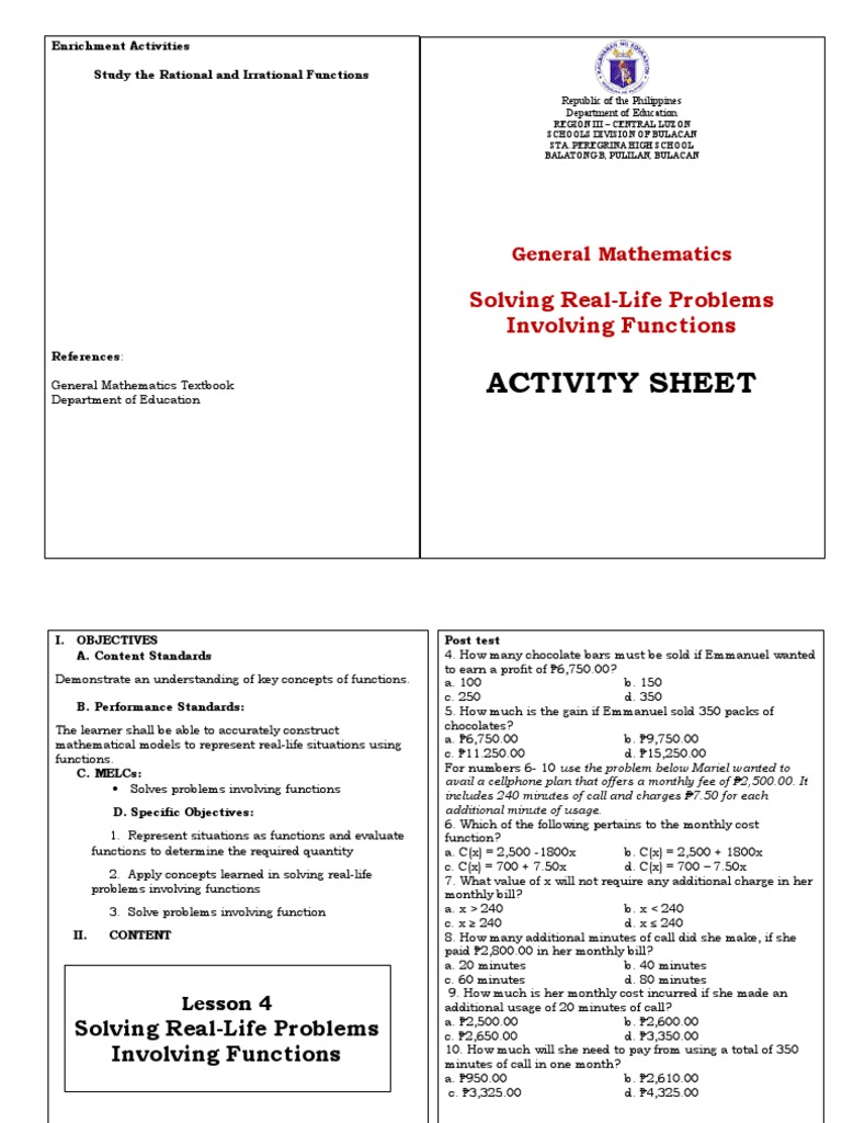 Activity-Sheet-Template Genmath Week 4 | PDF | Celsius | Fare
