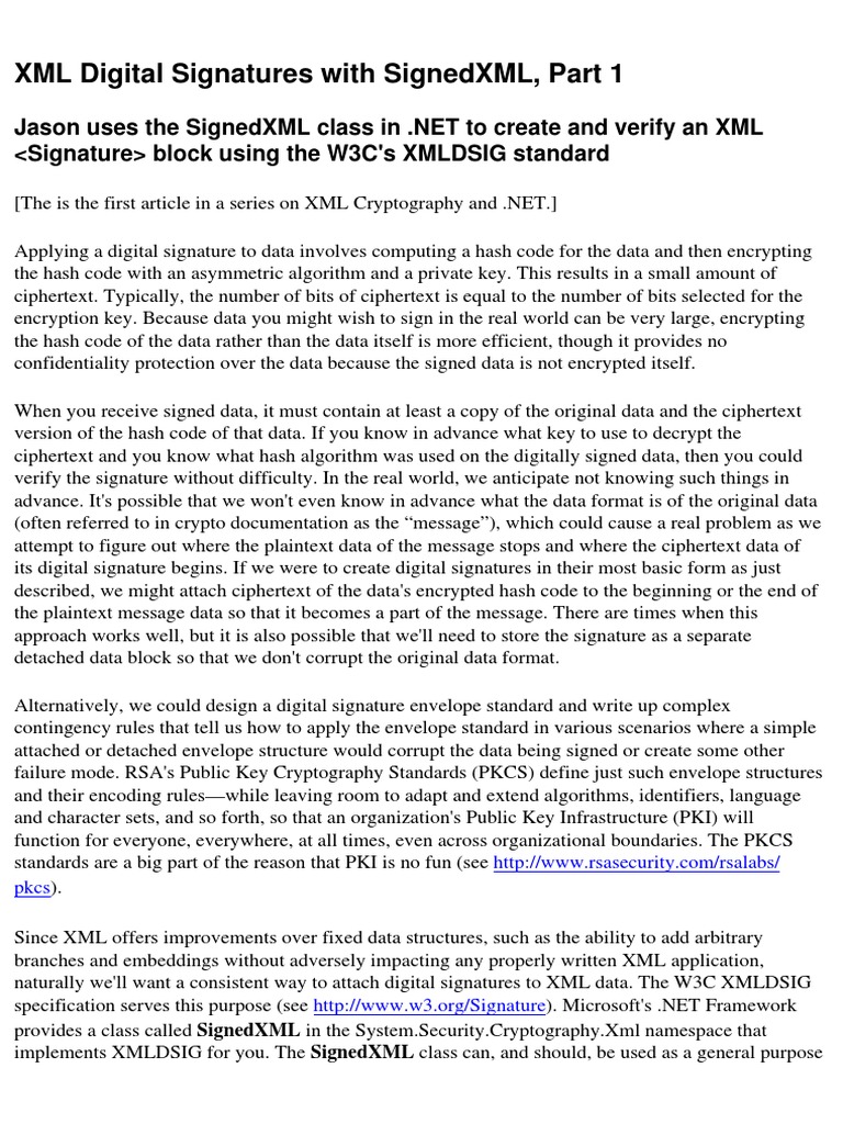 XML Digital Signatures With SignedXML | Download Free PDF ...