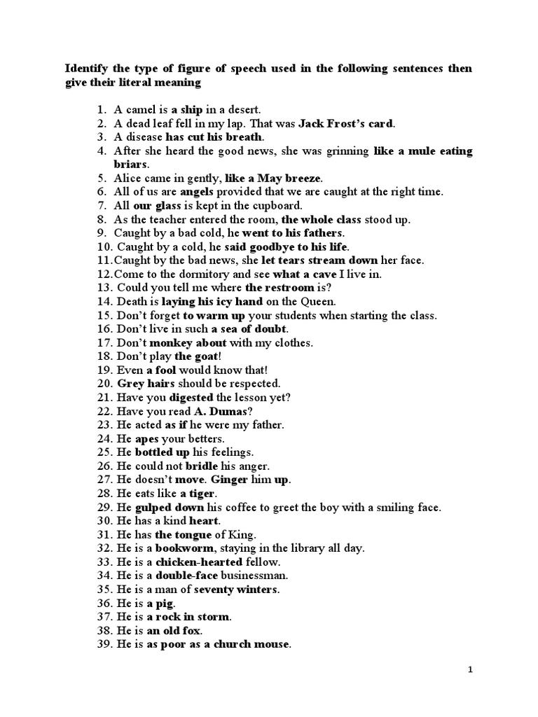 Identify figures of speech and literal meanings | PDF