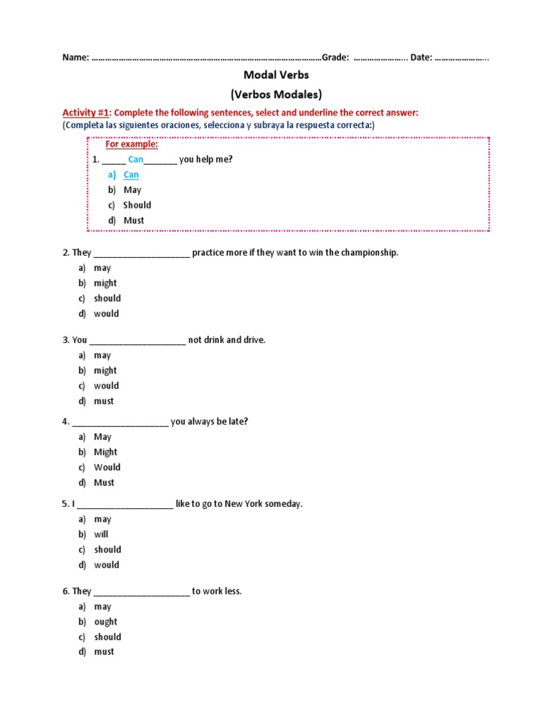 Actividades - Modal Verbs | PDF | Language Mechanics | Linguistic Morphology