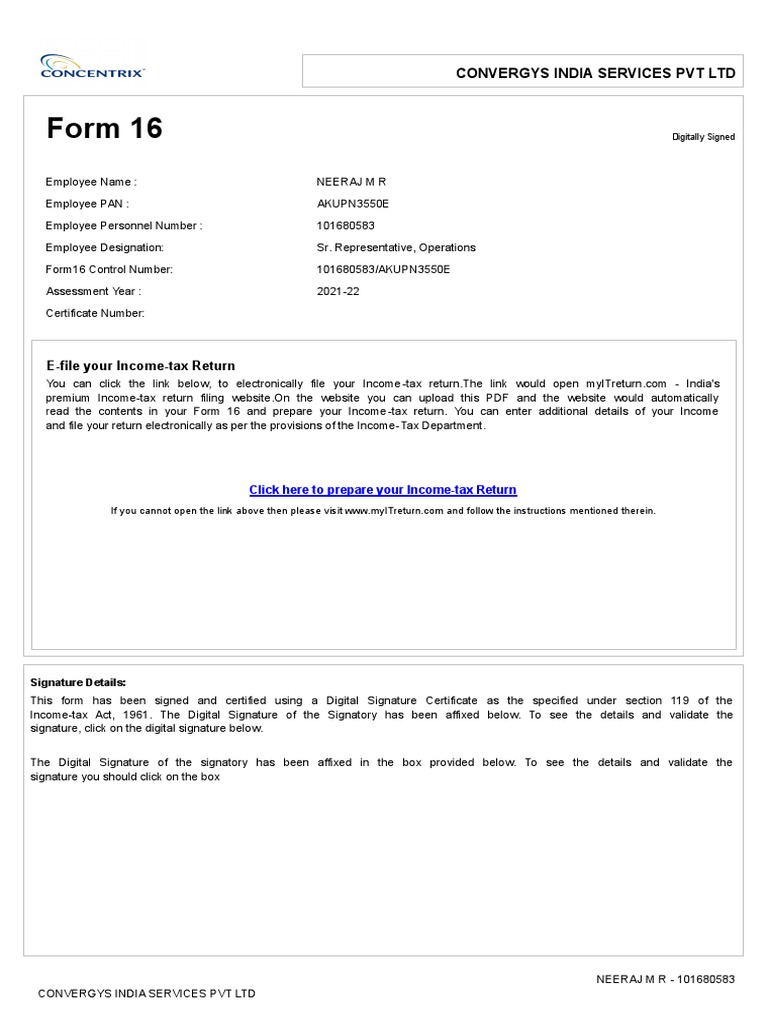 Concentrix Form 16 | PDF | Employee Benefits | Tax Deduction