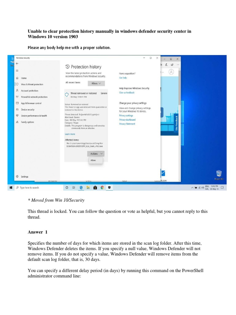 Windows Defender Protection History in Windows 10 Clearing | PDF