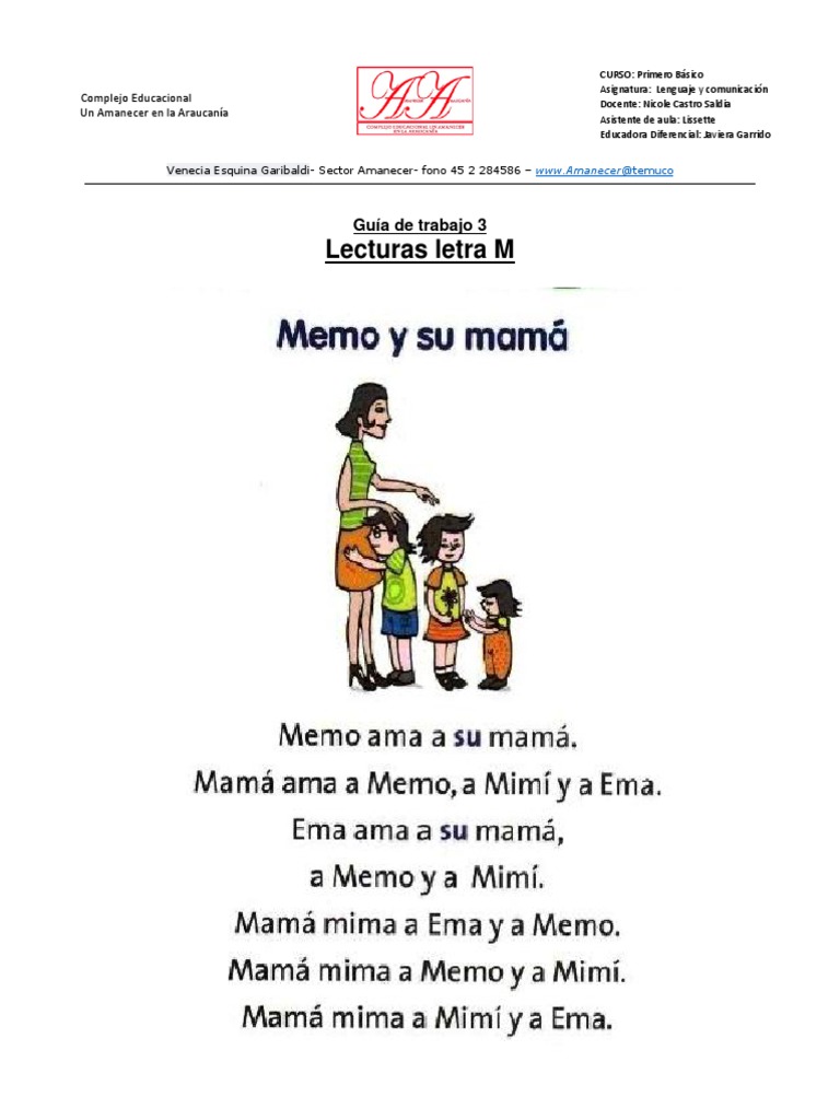 Lecturas Cortas con la Letra M para Primero | PDF