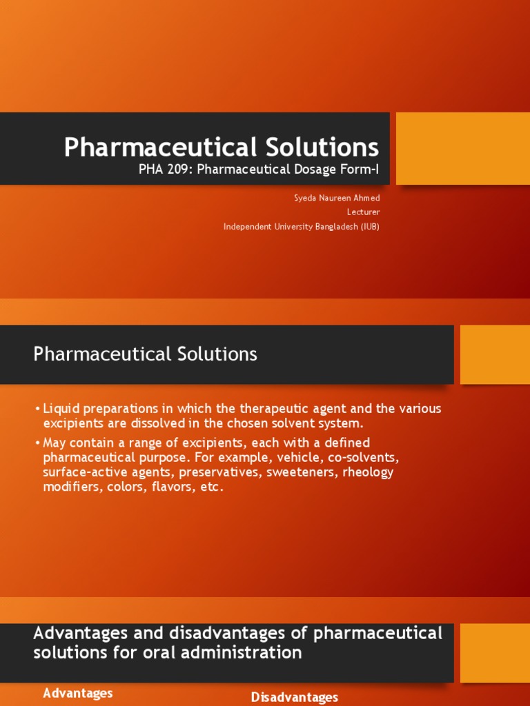 Lecture 4 - Pharmaceutical Solutions | PDF | Solution | Ion Exchange