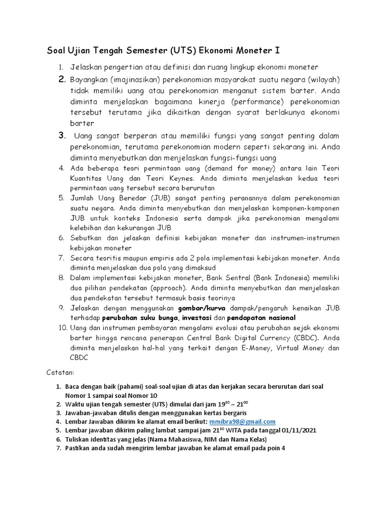 Soal Uts Ekonomi Moneter I | PDF