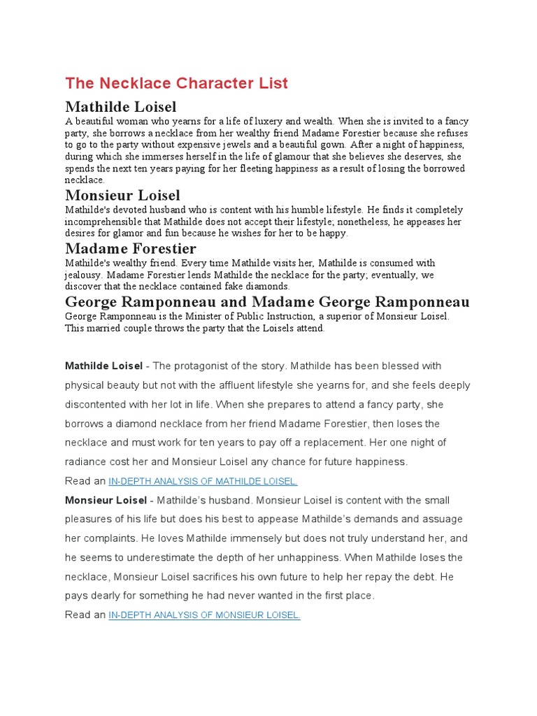 The Character of The Diamond Necklace | PDF | Mystery, Thriller & Crime ...