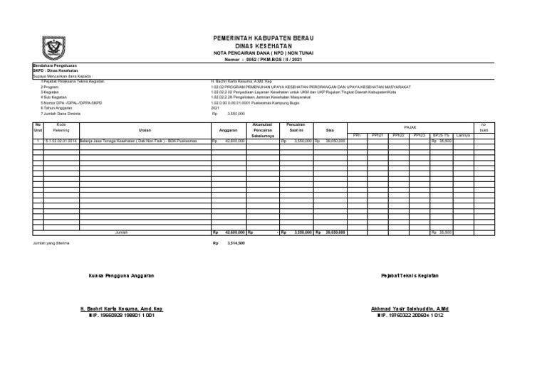 Contoh Lampiran NPD Non Tunai | PDF