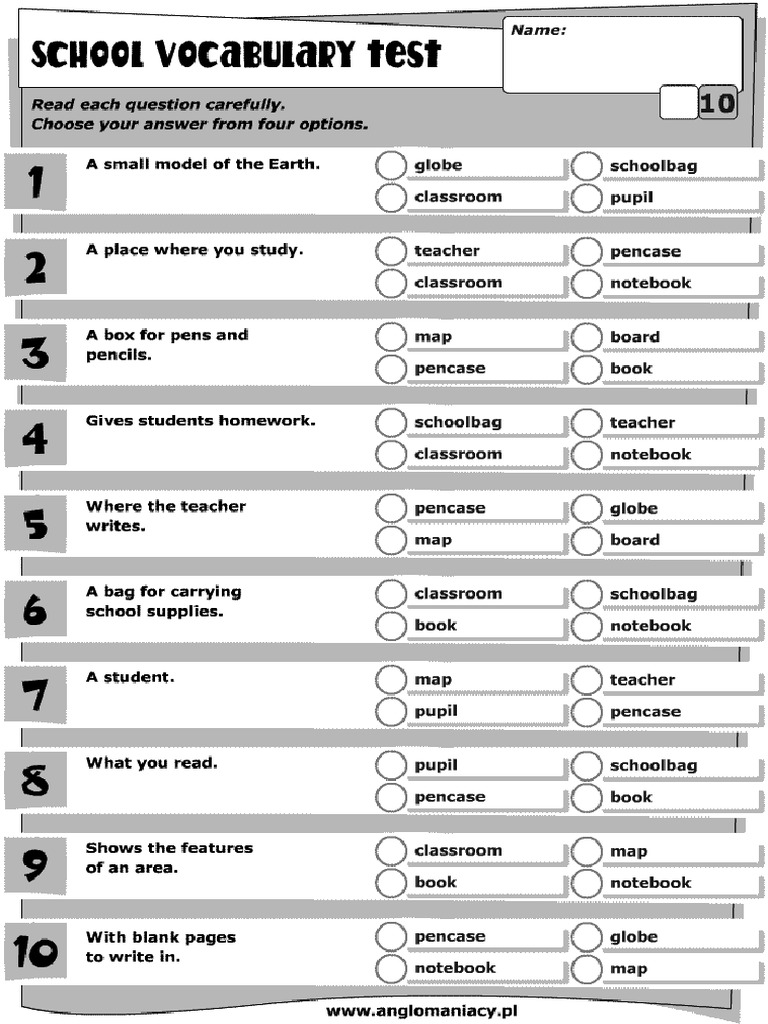 School Vocabulary Test | PDF
