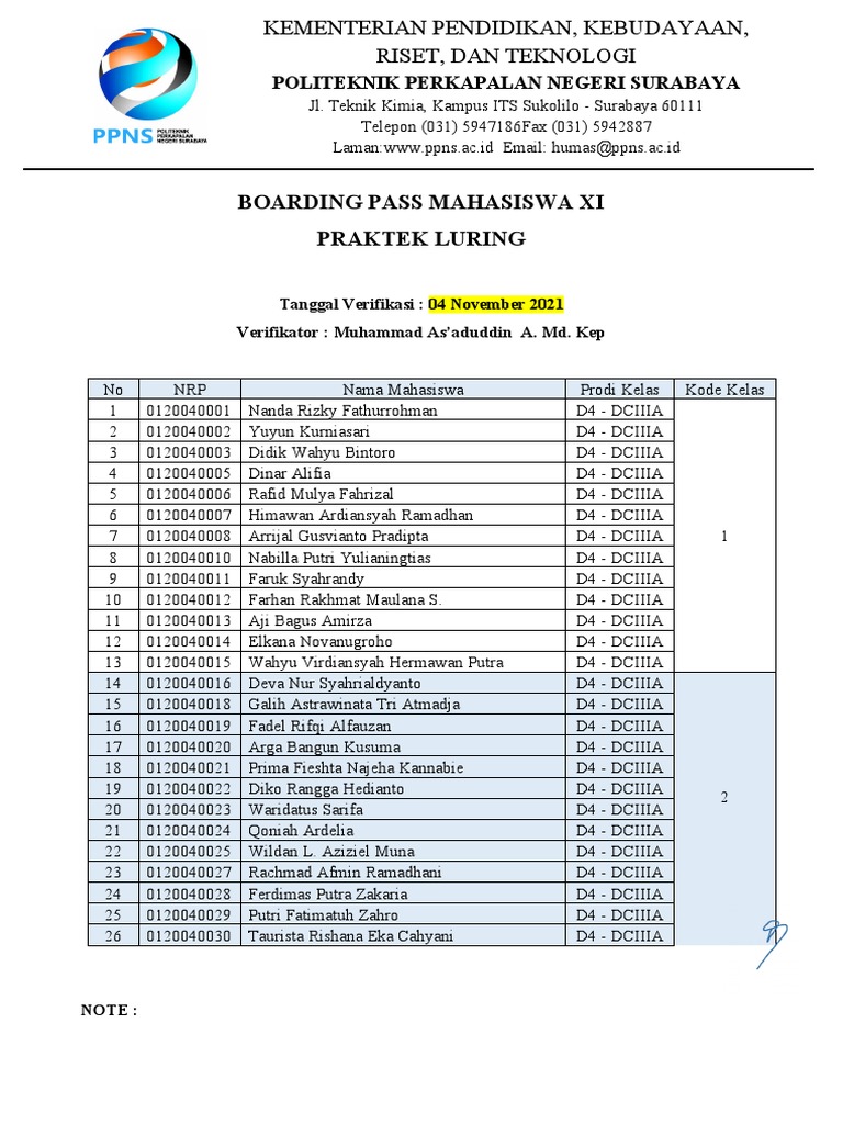 Boarding Pass XI Mahasiswa - Pekan 4 - 04 November 2021 | PDF