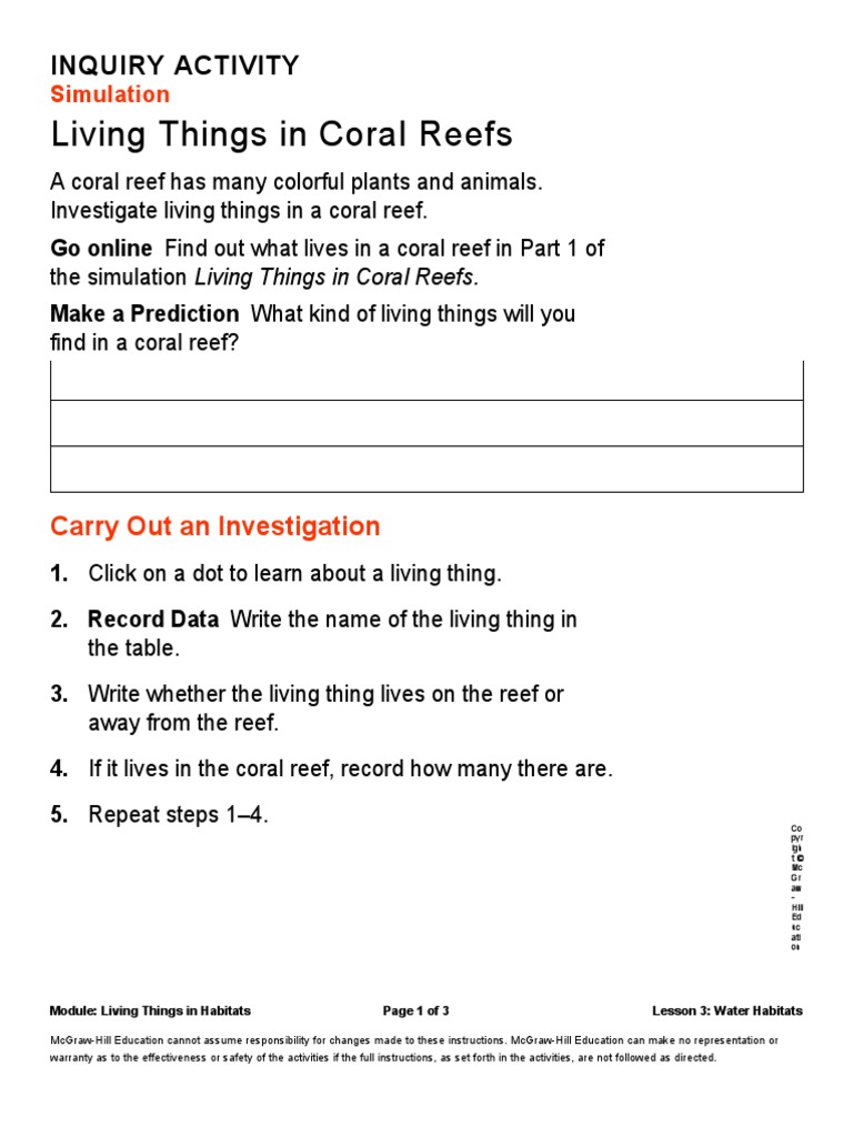 Living Things in Coral Reefs: Inquiry Activity | PDF